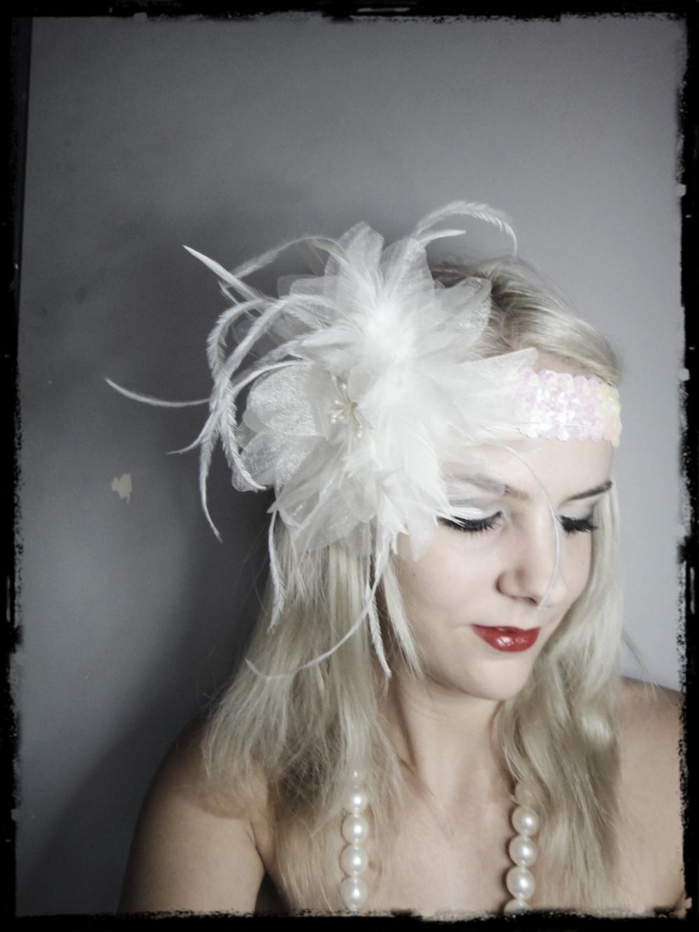 1920s White Flower Flapper Headband on Luulla